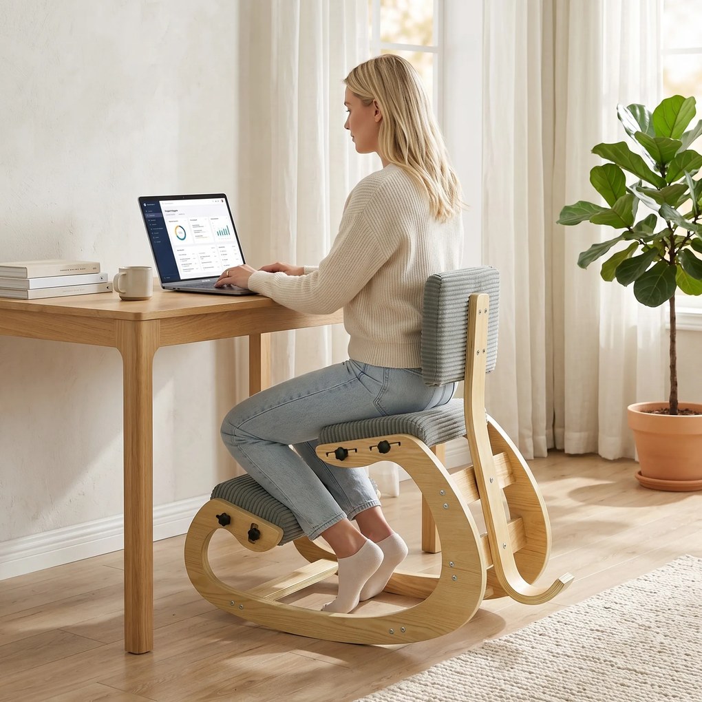 HOMCOM Ergonomická kolenní židle, kolenní stolička se záhlavím, vzhled manšestru, kancelářská židle do domácnosti, kanceláře, meditace, tmavě šedá