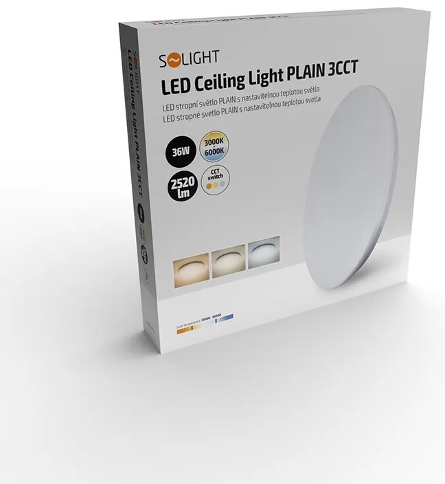 Solight LED stropní světlo Plain, 3CCT, 36W, 2520lm, 3000K, 4000K, 6000K, kulaté, 45cm