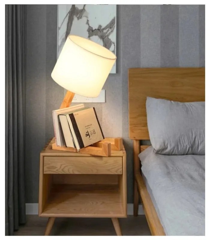 Krémová stolní lampa z masivního dřeva (výška 46 cm) WoodenMan – Squid Lighting