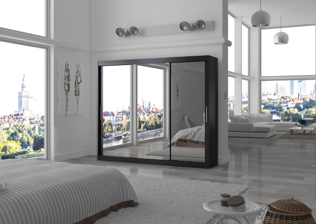 ADRK Furniture Skříň s posuvnými dveřmi a zrcadlem CHESTER 250 ADRK-SW-CHE-B-250