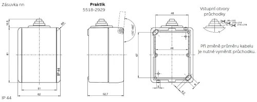 ABB Praktik zásuvka IP44 hnědá 5518-2929 H s víčkem