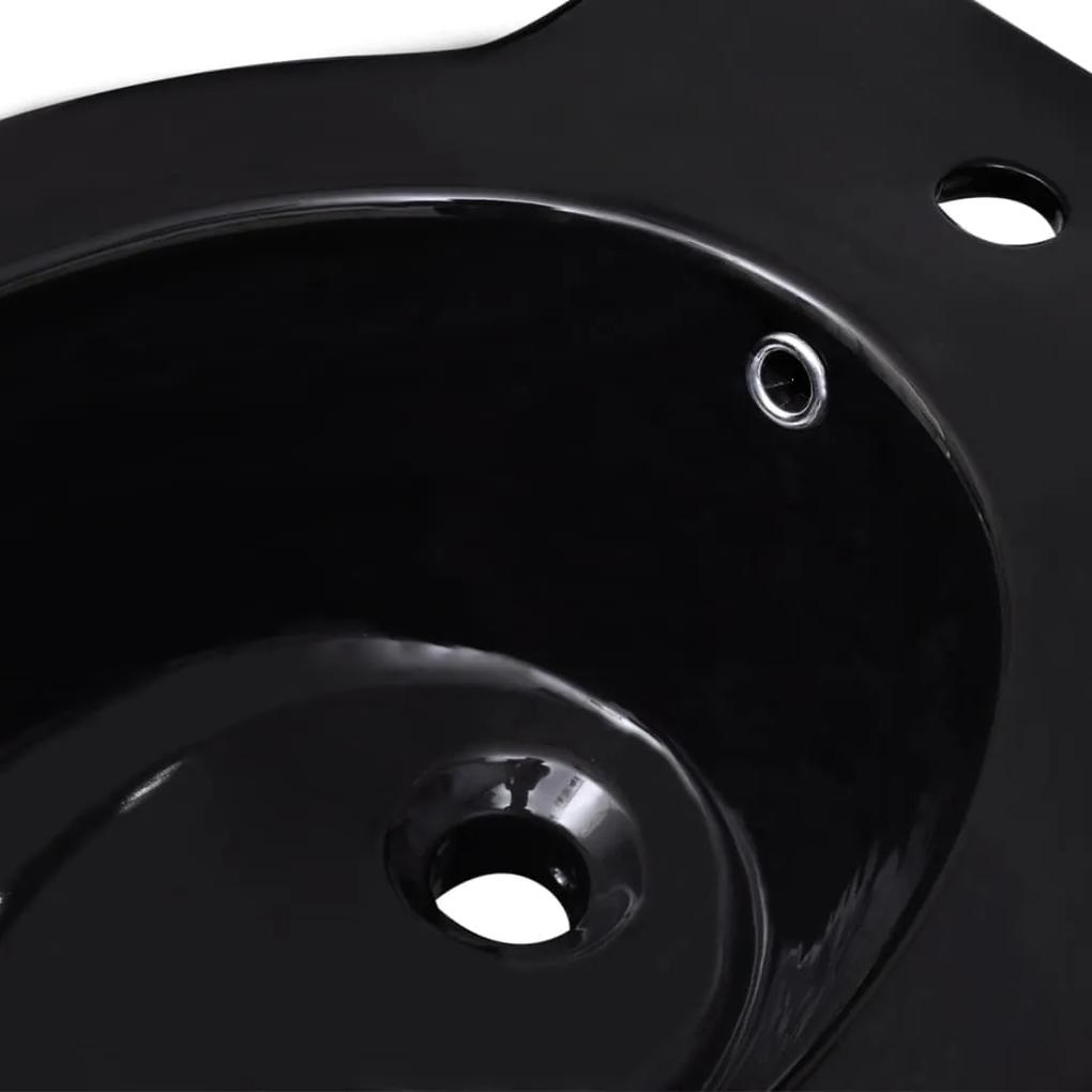 vidaXL Keramický bidet kruhový s otvorem pro baterii, volně stojící - černý