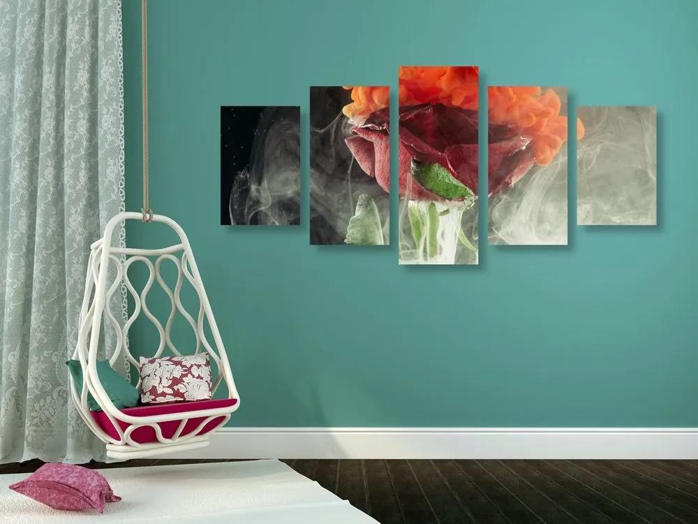 5-dílný obraz růže s abstraktními prvky - 200x100 cm