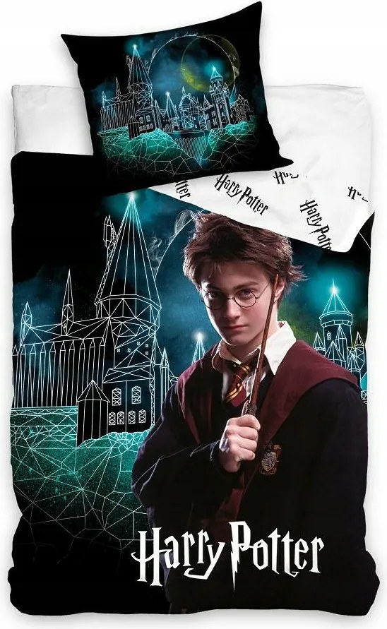 Povlečení bavlněné 140x200 Harry Potter tyrkysová černá