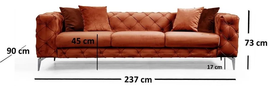 Oranžová sametová pohovka 237 cm Como – Artie