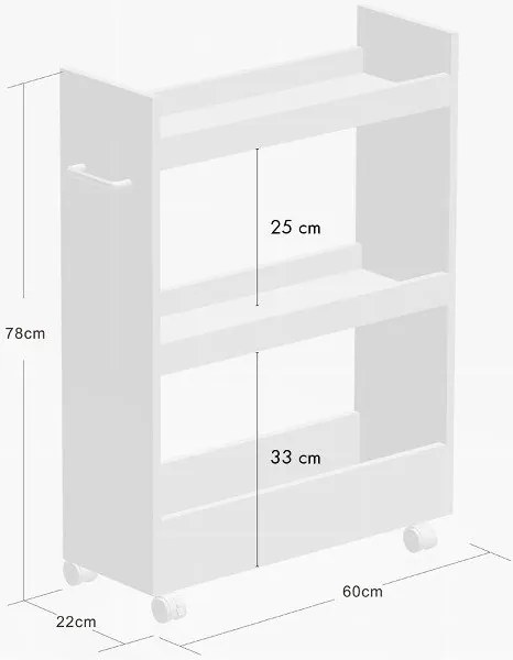 Kuchyňský vozík, mobilní v bílé barvě na kolečkách, 3 úrovně, KESPER