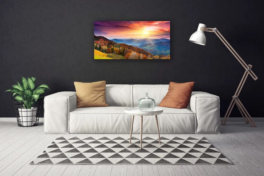 Obraz na plátně Hora Les Slunce Krajina 120x60 cm