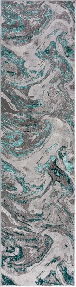 Flair Rugs, Běhoun Eris Marbled Emerald, 80x300, modrá, chodba / předsíň