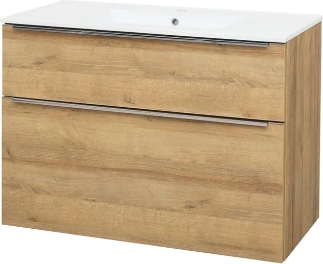 Mereo, Mereo Mailo, koupelnová skříňka s keramickým umyvadlem 101 cm, dub Riviera, elox AL madlo, MER-CN522A