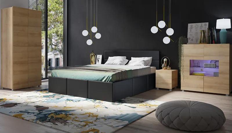 Ložnice Calabrini Zvolte barevné provedení: Černý lesk, Barva postele: Soft 11 - černá