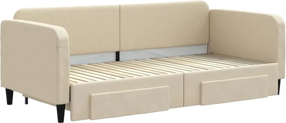 Válenda s přistýlkou a zásuvkami krémová 90 x 200 cm textil 3196856