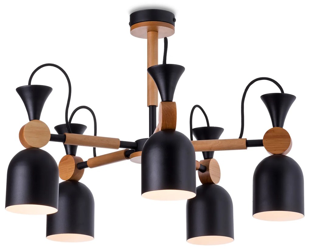 Light for home - Lustry na tyči 60055 "MONTE", 5x60W, E27, černá, přírodní olše