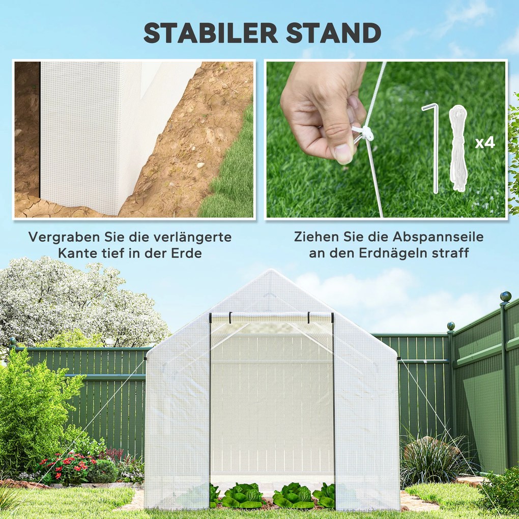 Outsunny Zahradní Skleník 2x3x2 m Tunelový Skleník s 4 Síťovými Okny a Zipovým Dvéřím Proti UV pro Terasu Zahradu Bílý