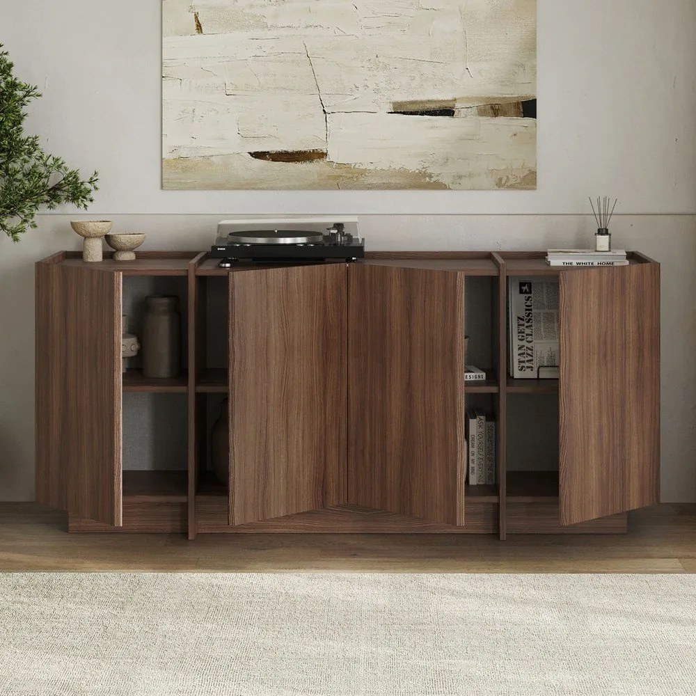 Komoda v dekoru ořechu s dírou na kabely v tmavě přírodní barvě 180x80x45 cm Dorma – Kalune Design