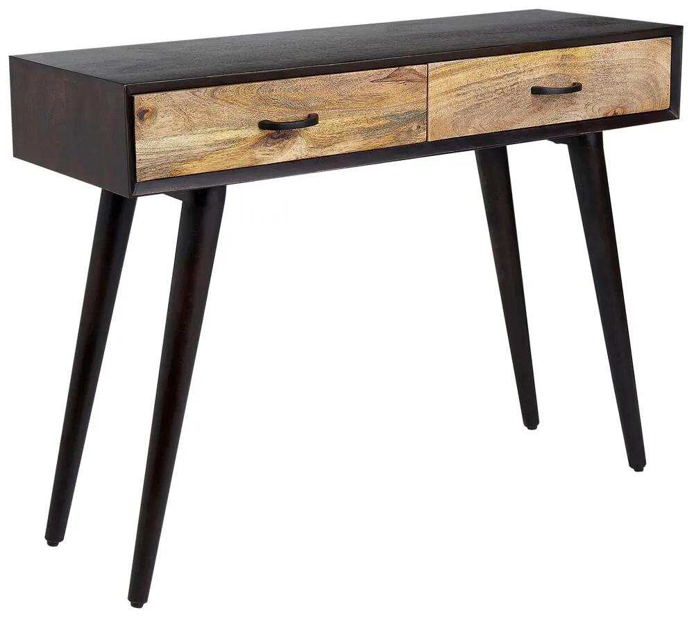 Konzolový stolek z mangového dřeva se 2 zásuvkami tmavé dřevo/černý ARABES Beliani