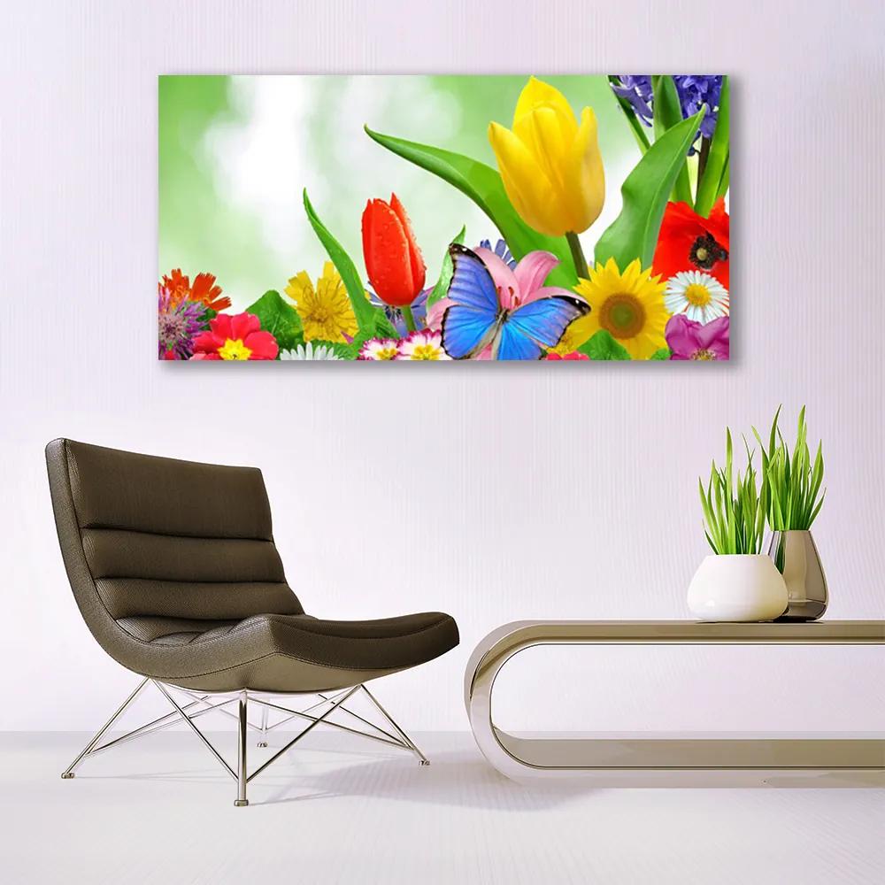 akrylový obraz Motýl Květiny Příroda 120x60 cm