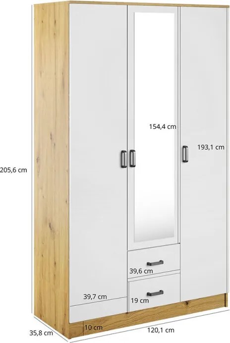 Skříň se zrcadlem 3d2s dub artisan / bílá Kami