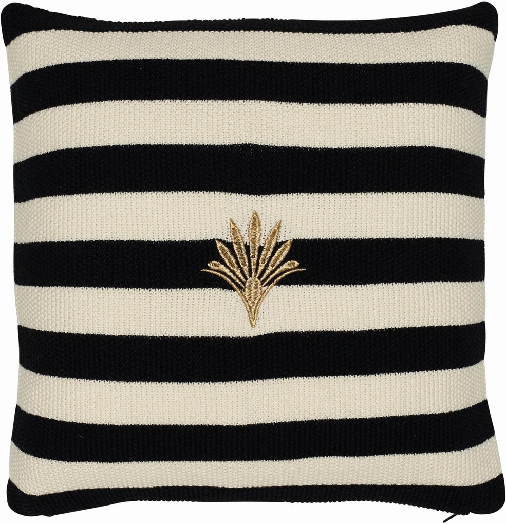 GREEN GATE Pletený povlak na polštář Stripe black 45x45, černá barva, bílá barva, textil