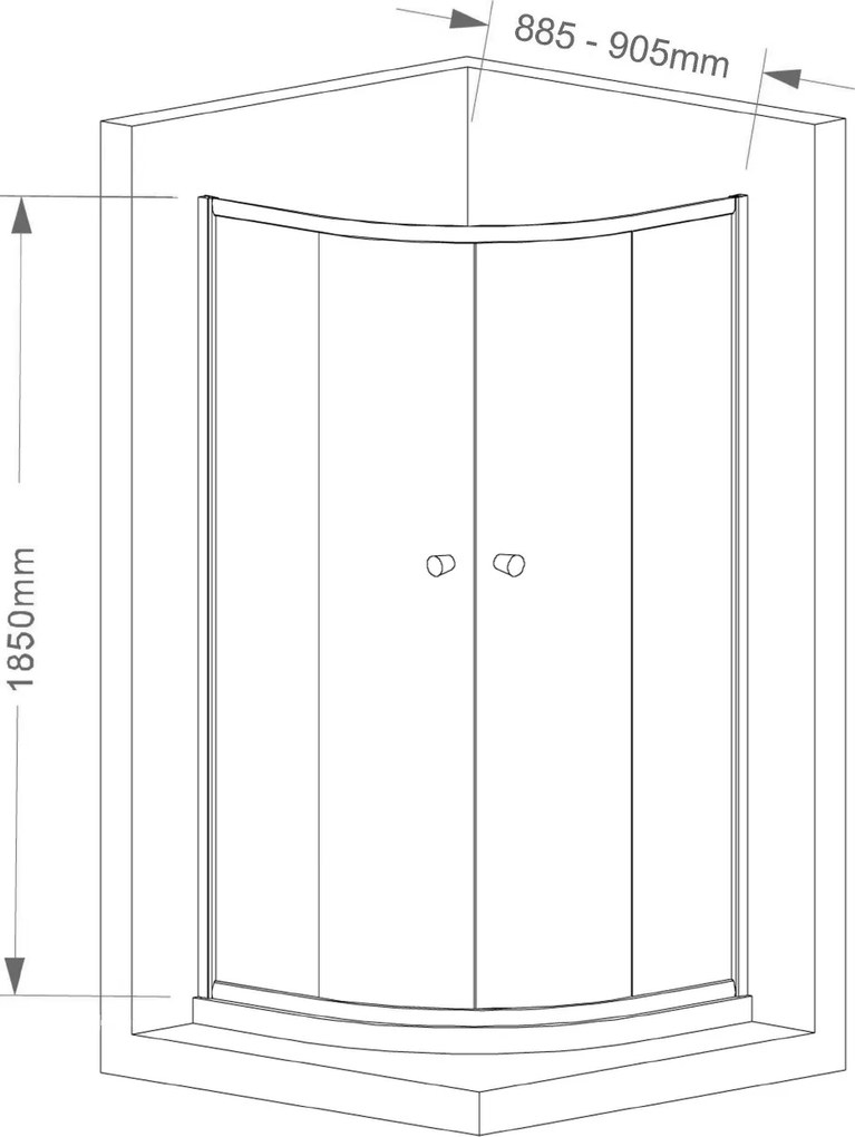 Aqualine Aqualine, ARLETA čtvrtkruhová sprchová zástěna 900x900mm, čiré sklo, HLS900Y