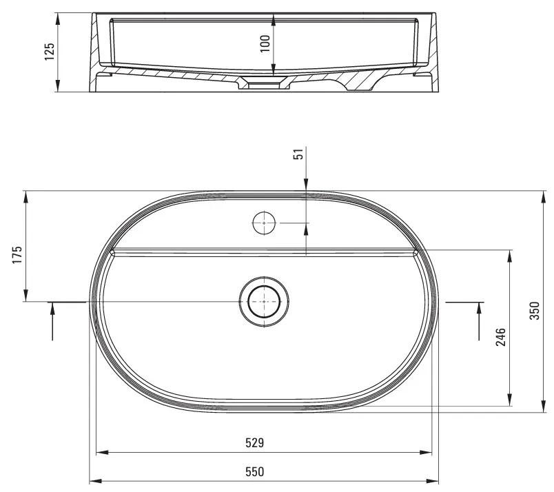Deante Silia, granitové umyvadlo na desku 550x350x125mm, černá matná, DEA-CQS_NU6B