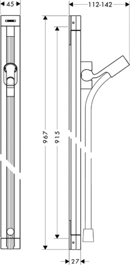 Hansgrohe Unica, Raindance sprchová tyč 900 mm se sprchovou hadicí Isiflex 1600 mm, chromová, HAN-27636000