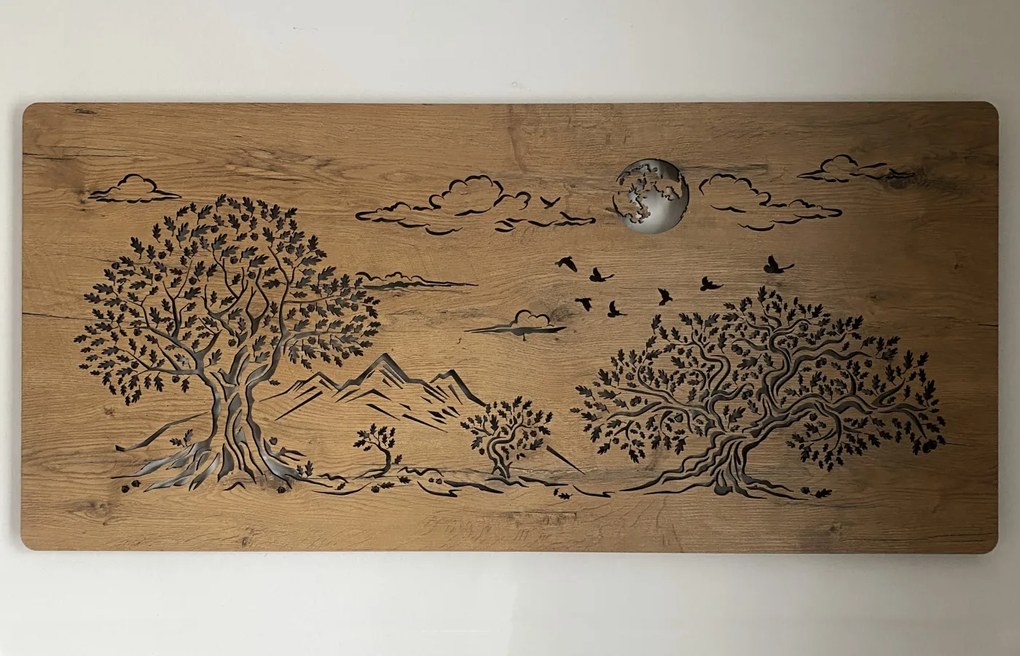 Li-Go "Čtyři duby a měsíc" světelný obraz 230V 130x60cm provedení povrchu: bříza