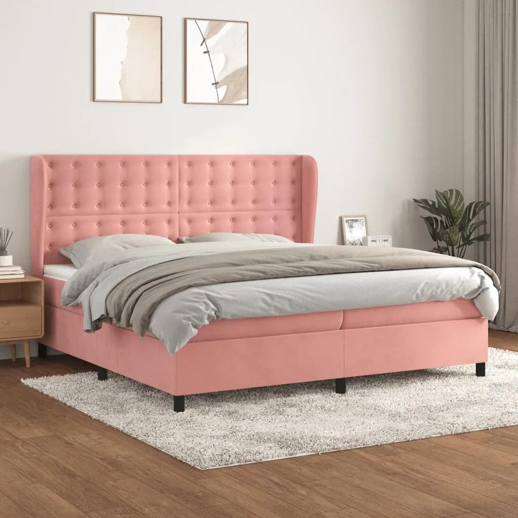 Box spring postel s matrací růžová 200x200 cm samet,  3129476