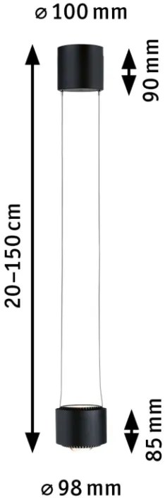 Paulmann 96813 Aldan, závěs pro Urail systém, 13W LED 4000K stmívatelné, matná černá, výška 8,5cm