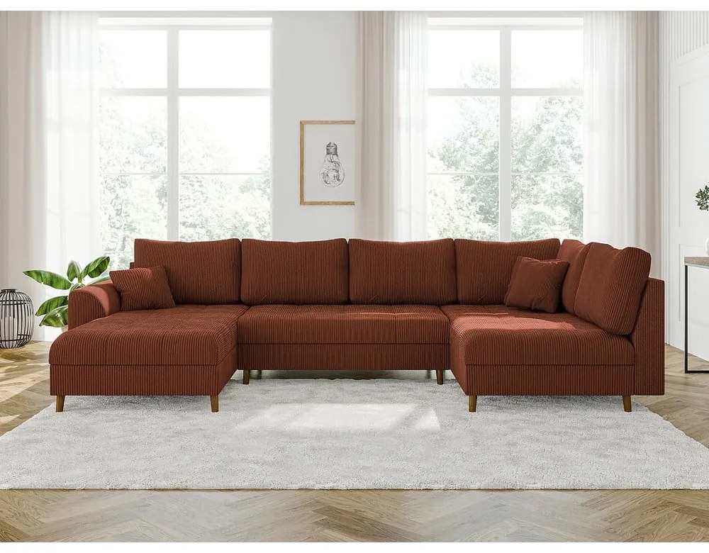 Manšestrová rohová pohovka v cihlové barvě (levý roh) Ariella – Ropez