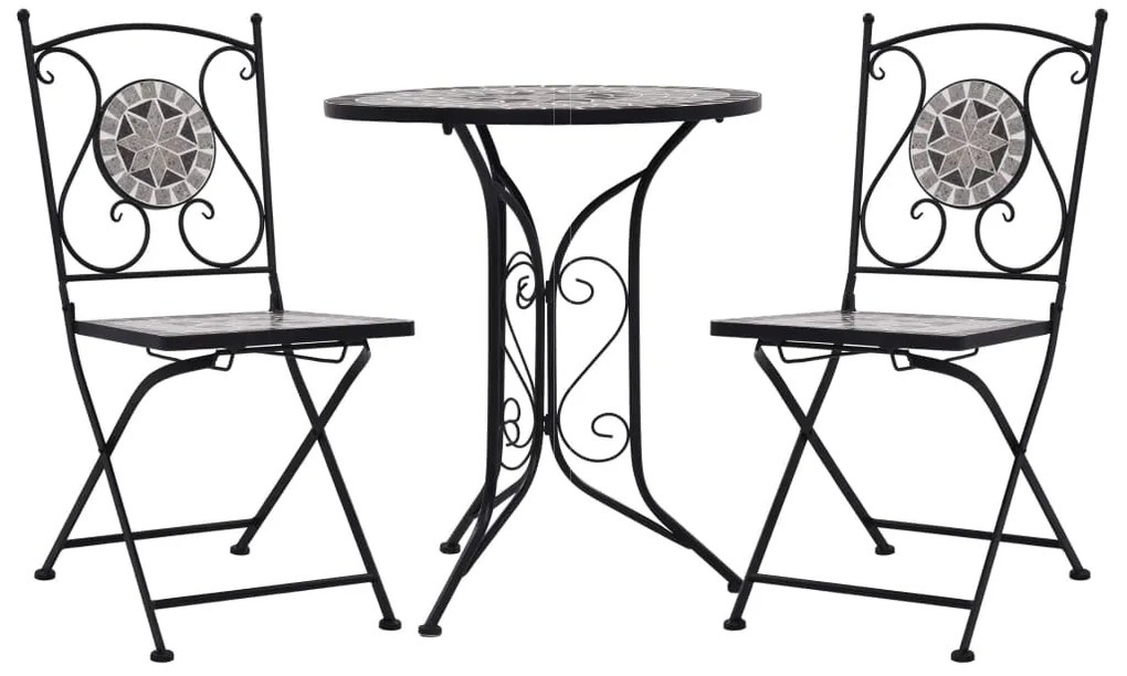 3dílný mozaikový bistro set keramický šedý