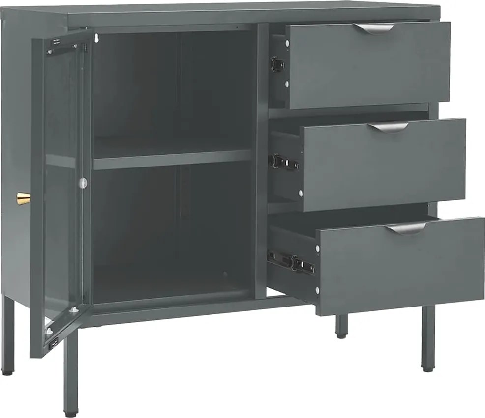 Příborník antracitový 75 x 35 x 70 cm ocel a tvrzené sklo 336075