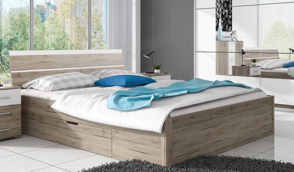 Moderní manželská postel Beta - dub san remo