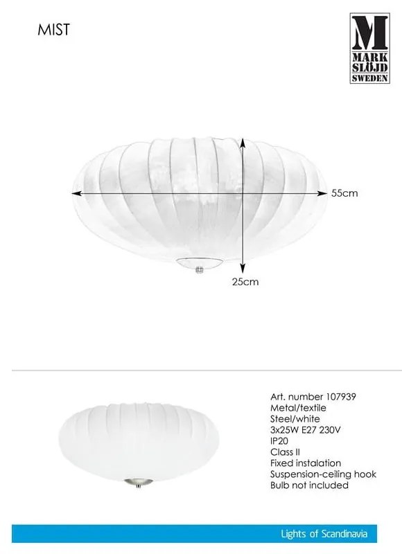 Bílé stropní svítidlo Markslöjd Mist Plafond 3L