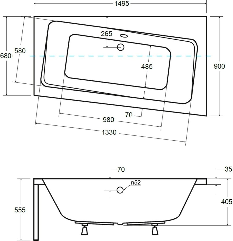 Besco ASTI 150 x 90 cm VANAST15P+OLVPINOZ vana vč. nožiček pravá Koupelny Bernold