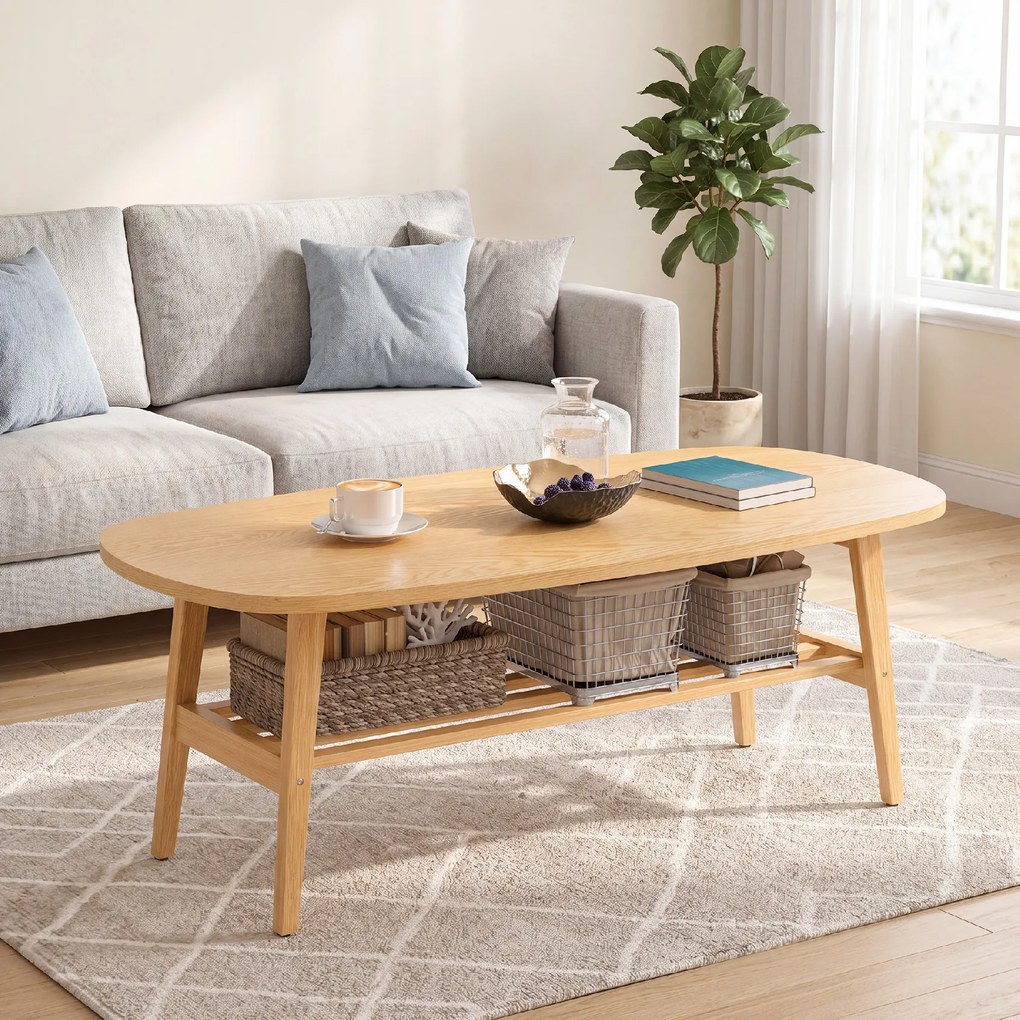 HOMCOM Konferenční stolek do obývacího pokoje s úložným prostorem, stolík do obývacího pokoje, ložnice, 120 x 60 x 42 cm, přírodní dřevo