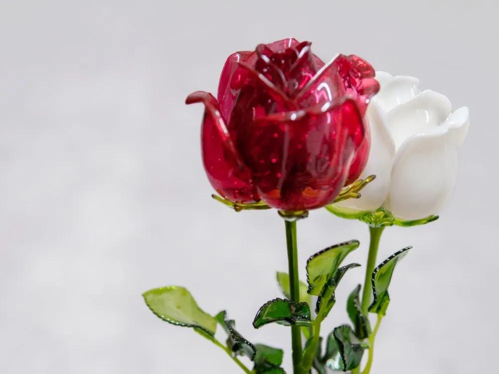 Umělá květina - Růže červená, křišťálová 81cm, 12ks
