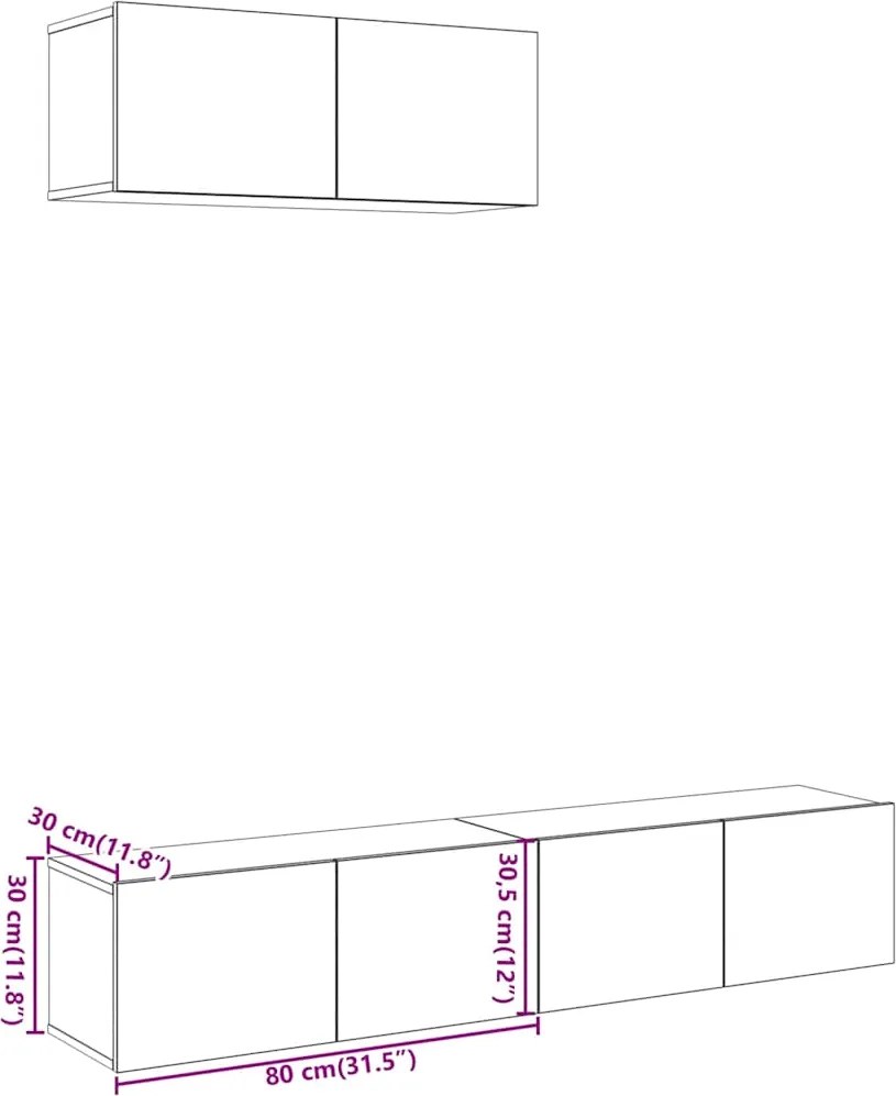 Sada 3 kusů nástěnné TV skříňka dub artisan kompozitní dřevo 3329004