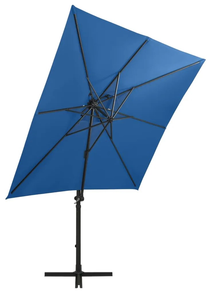 Konzolový slunečník s tyčí a LED světly azurový 250 cm,  312325