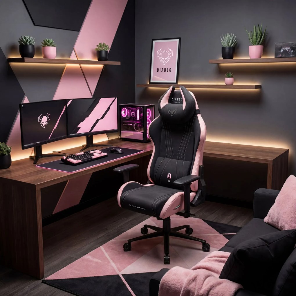 Látková herní židle Normal Size, černo-růžová: Diablo X-Horn 2.0 Akira Pink