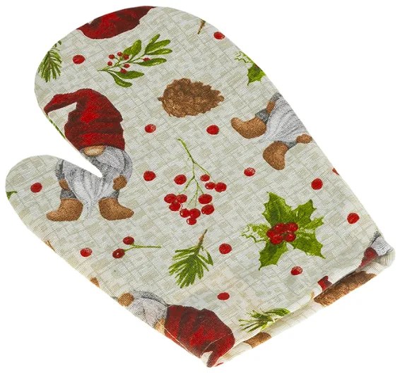 Bellatex Kuchyňská chňapka vánoční 28x18 cm Skřítek vánoční červená, šedá