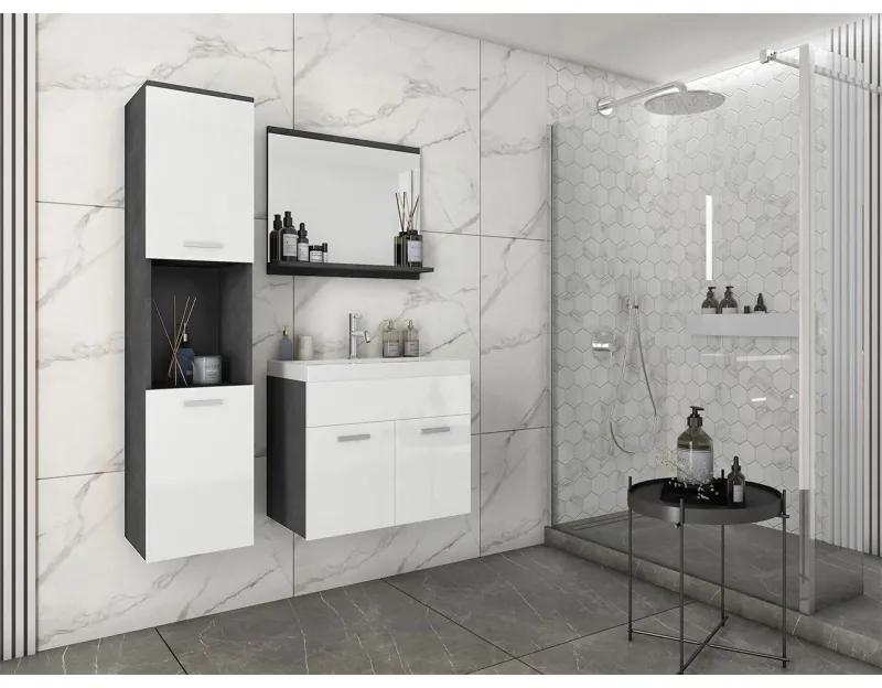 Koupelnový nábytek Floryna, Barva: bílá + šedý lesk, Sifon k umyvadlu: ano, Baterie: bez baterie