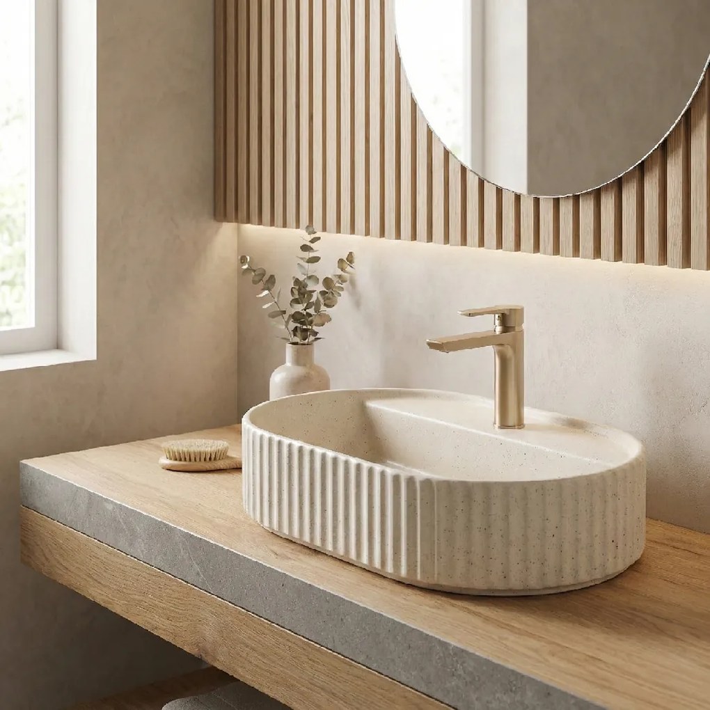 Rea Marcela Vanilla, umyvadlo na desku 600×370×135 mm, béžová matná, REA-U3520