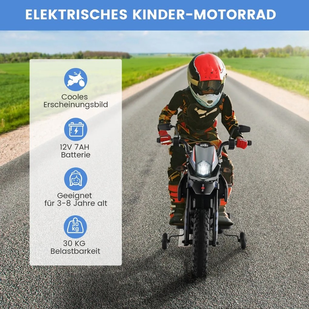 Costway Elektrická dětská motorka Aprilia s tréninkovými koly a hudbou