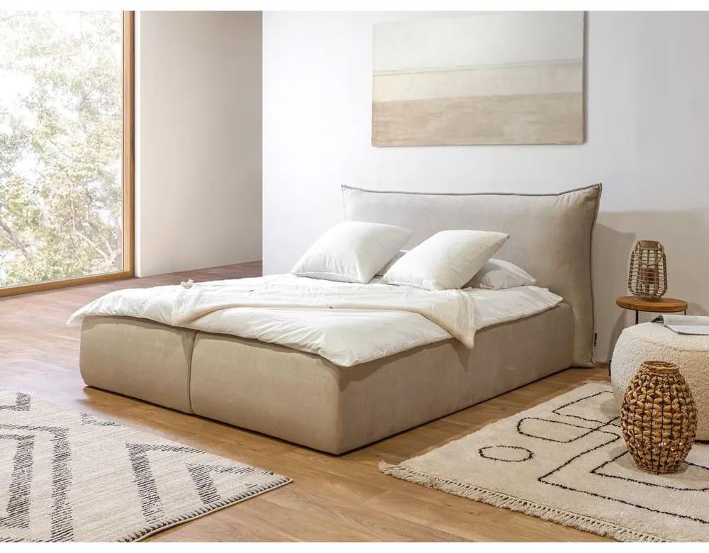 Béžová čalouněná dvoulůžková postel s úložným prostorem s roštem 180x200 cm Jade – Bobochic Paris
