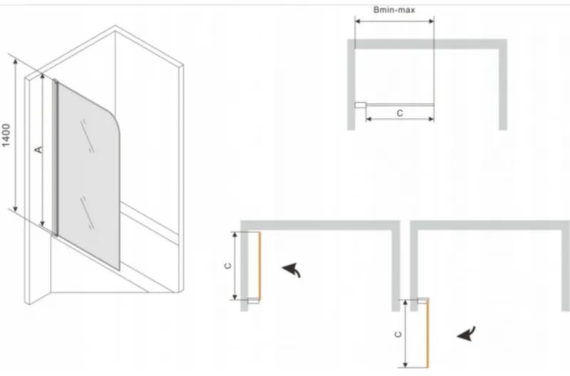 Vana Mexen Cube 170x80 cm s panelem bílá + jednokřídlá zástěna pohyblivá 80 x 140 cm čirá/chrom
