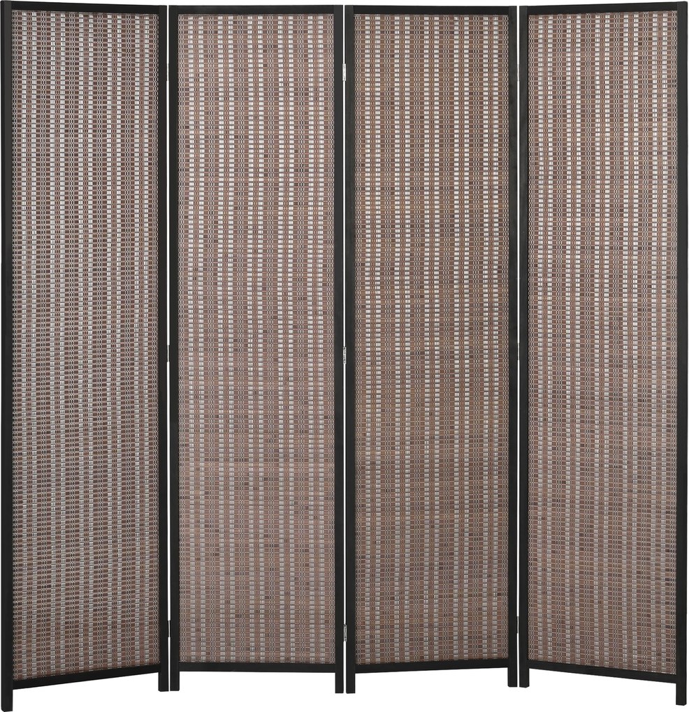 HOMCOM Dřevěný 4-panelový Předěl do Interiéru 180 x 180 cm Skládací Izolační Příčka pro Obývací Pokoj a Ložnici, Hnědá