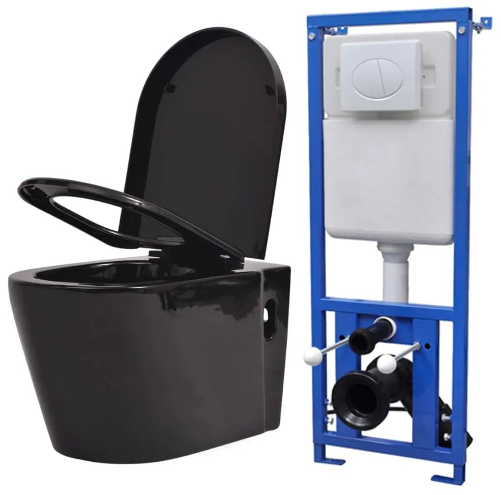 274670 vidaXL Závěsná toaleta s podomítkovou nádržkou keramická černá