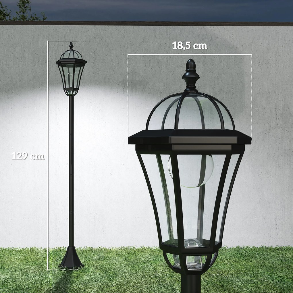 Outsunny 2-st solární pouliční světlo LED, IP44, ABS, Ø18,5 x H129 cm, úsporný režim, vodotěsné, zahradní světlo s nerezovou ocelí, černé | Aosom