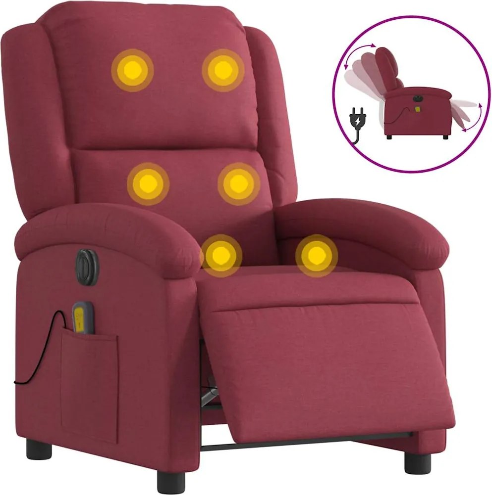 Elektrické masážní polohovací křeslo vínové textil 3204155
