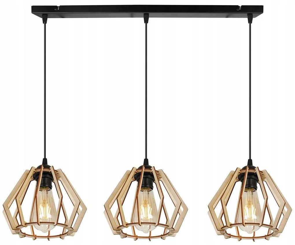 Závěsné svítidlo Timber, 3x dřevěné stínítko